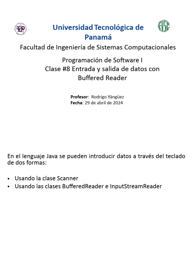 Clase #8 Entrada y Salida de Datos Con Buffered Reader | Descargar gratis PDF | Java (lenguaje ...