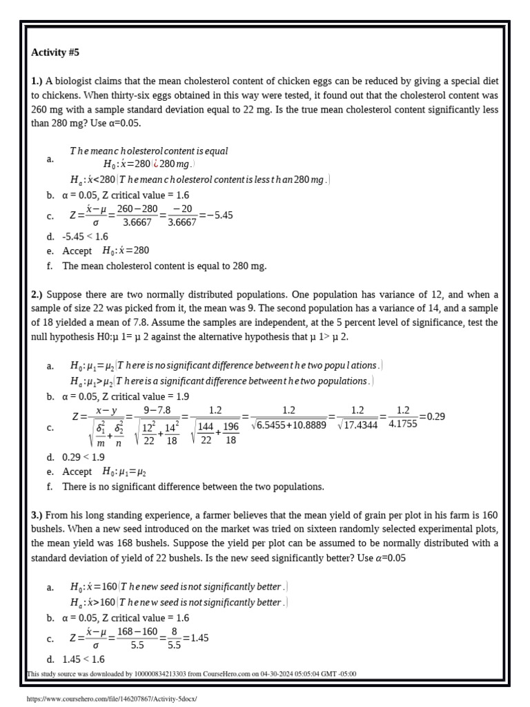 Activity 5 | PDF | Statistics | Statistical Analysis
