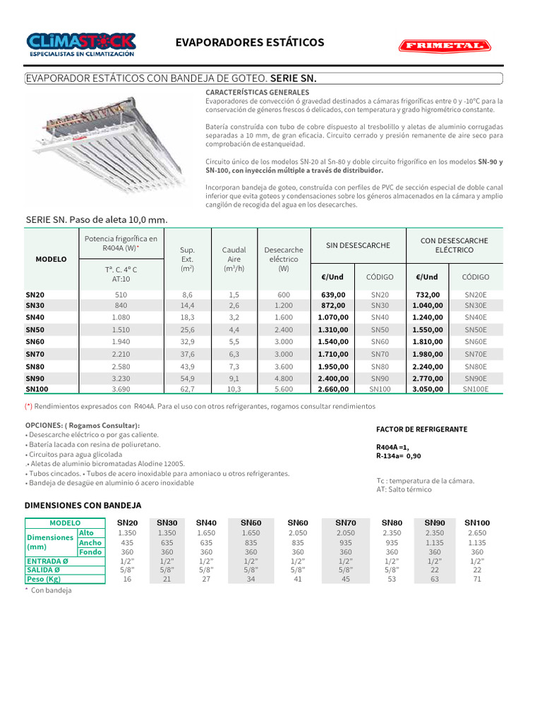 Evaporadores Estaticos FRIMETAL | PDF | Materiales | Elementos químicos