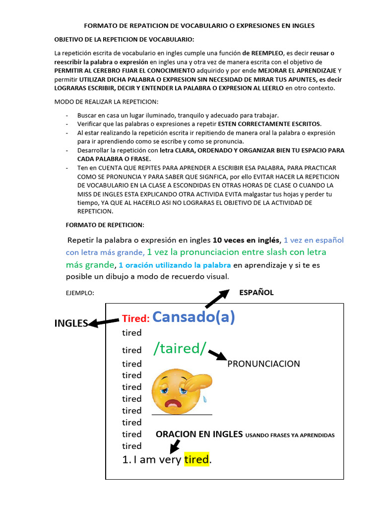 Repetición de Vocabulario en Inglés | PDF | Crecimiento personal y ...