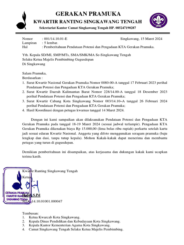 Surat Pemberitahuan Pendataan Dan Pembuatan Kta Gp. | PDF