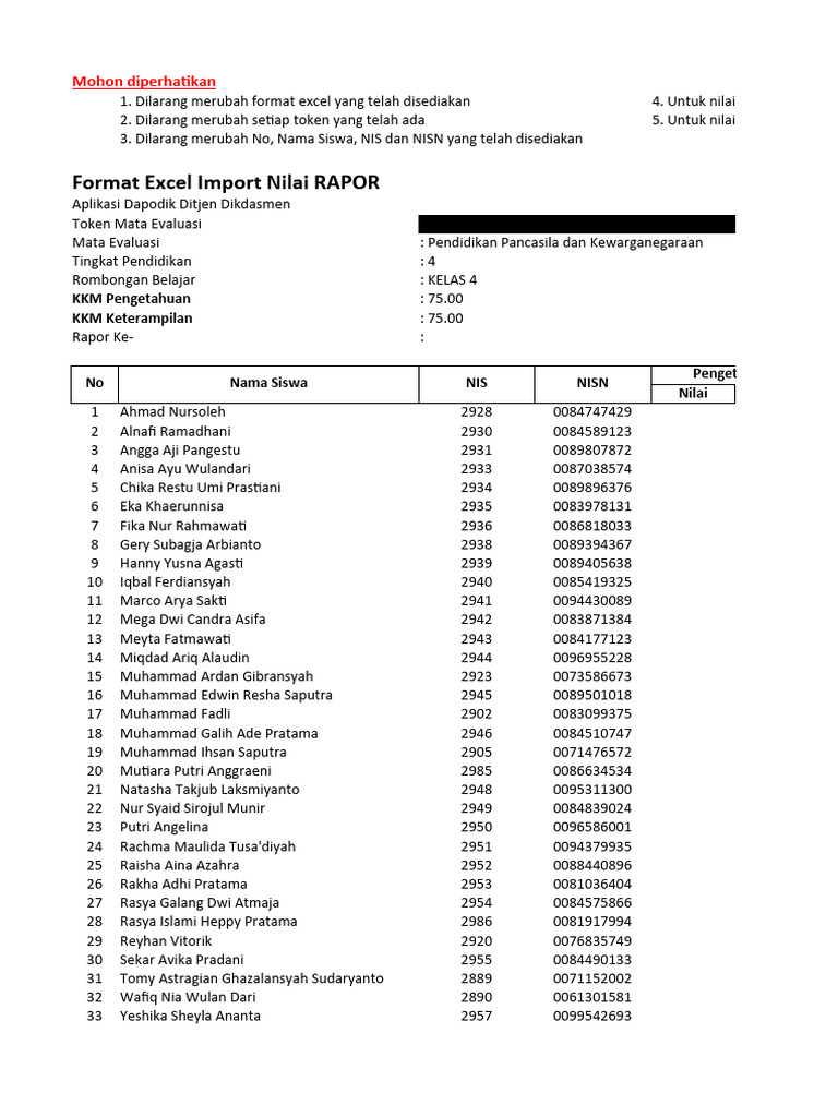 Format Nilai Rapor 20182 KELAS - 4 Pendidikan Pancasila Dan ...