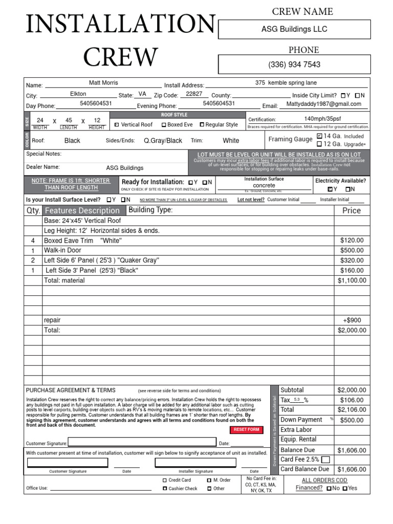 Install Form V1.0-1 | PDF