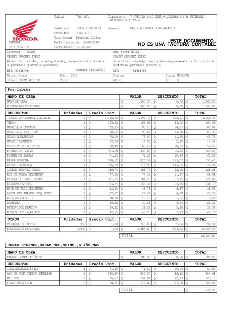 Presupuesto Por Colision | PDF