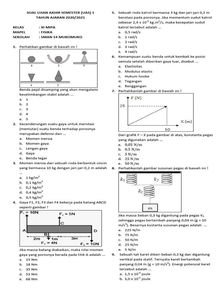Soal Uas 1 Fisika Xi Mipa | PDF | Sains & Matematika