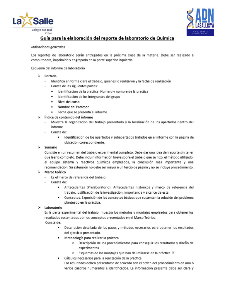 Guía para La Elaboración Del Reporte de Laboratorio de Química | PDF | Experimentar | Laboratorios