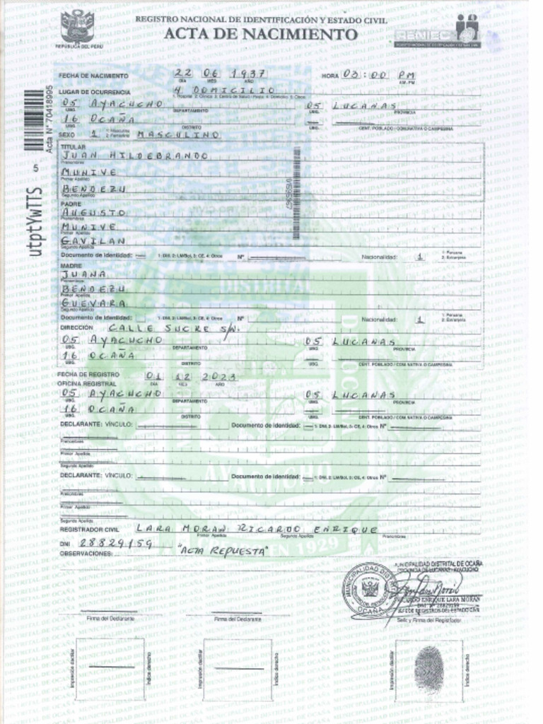 Partida de Nac. Juan Certificada | PDF