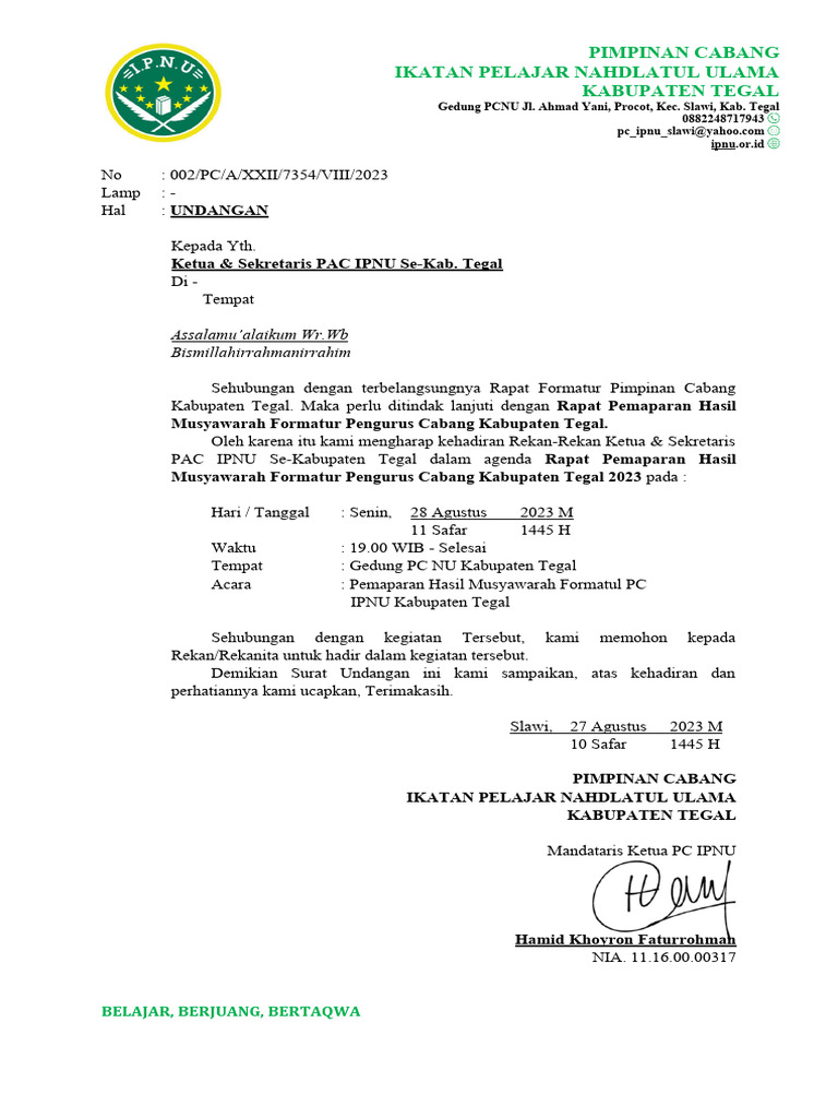 Undangan Rapat Pemaparan Hasil Formatur | PDF