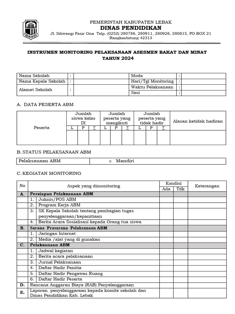 Instrumen Monitoring ABM 2024 | PDF