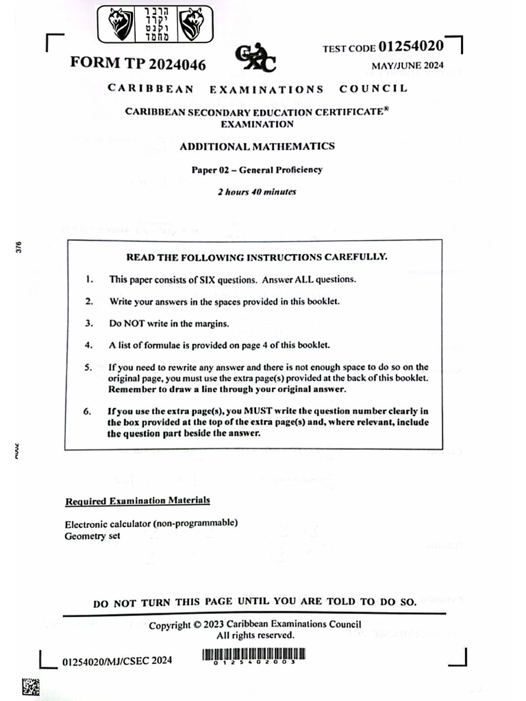 Add Math Paper 2 May 2024 Solutions | PDF