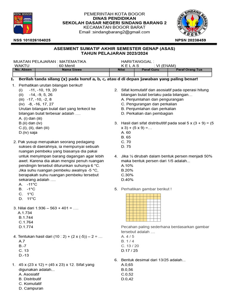 MTK Soal B Sas 2024 | PDF | Metode & Bahan Ajar