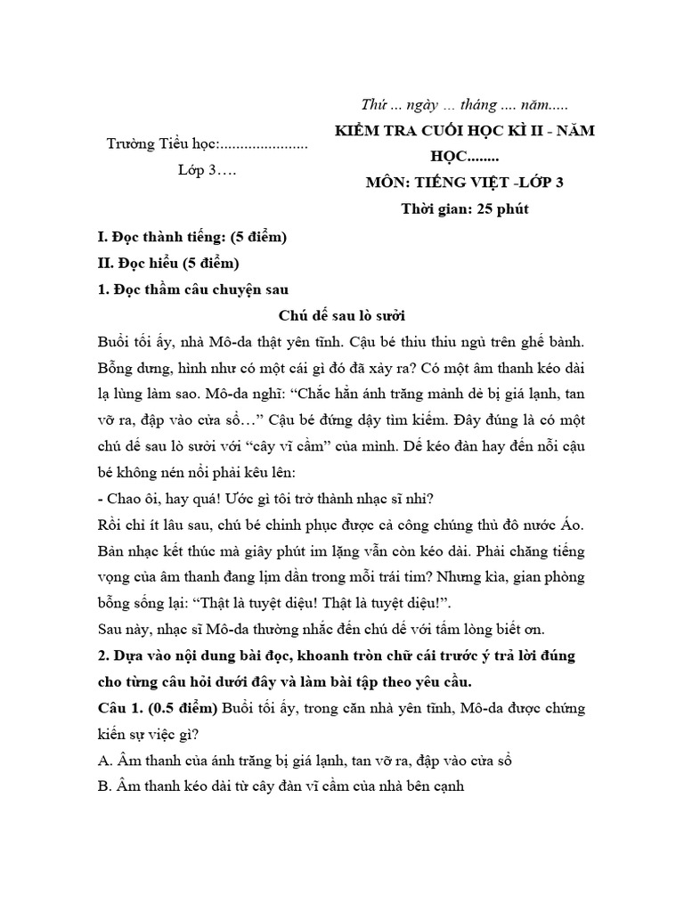 de-thi-tieng-viet-lop-3-hoc-ki-2-ket-noi-tri-thuc-so-5 | PDF