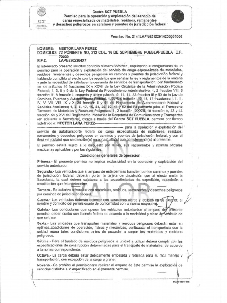 Permiso SCT Ford | PDF