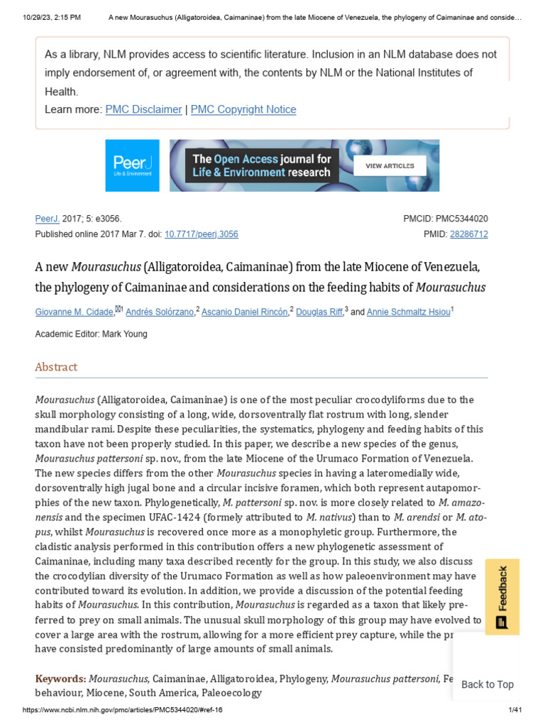 A New Mourasuchus (Alligatoroidea, Caimaninae) From The Late Miocene of ...