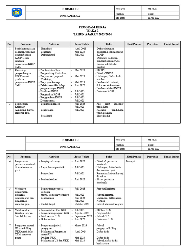 Program Kerja-WK1-2023-2024 OK | PDF | Seni