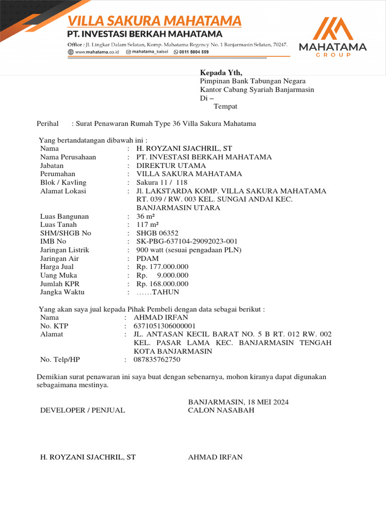 Form Subsidi FLPP Bank Btns VSM 2024 - Kav. 118 | PDF