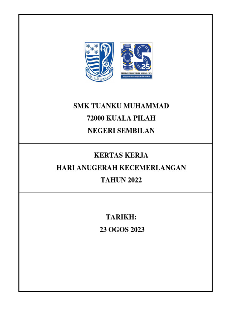 Kertas Kerja 2023 Majlis Anugerah Kecemerlangan Pelajar 2022 | PDF