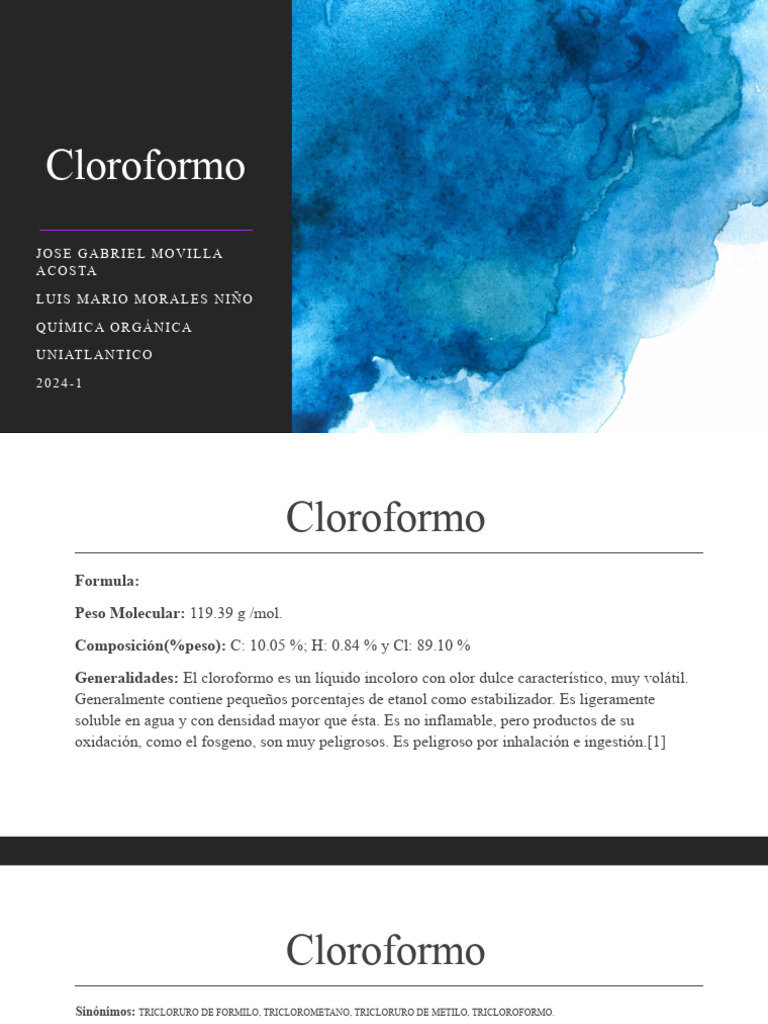 Propiedades y riesgos del cloroformo | PDF | Cloroformo | Química