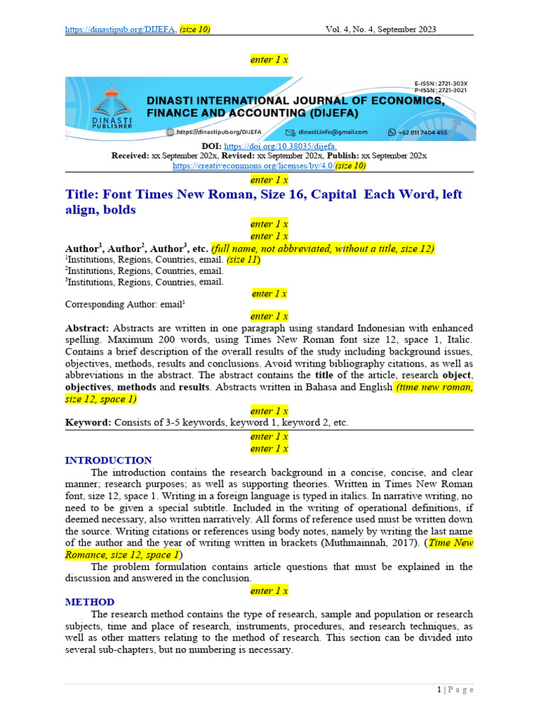 Template Dinastipub DIJEFA New | PDF | Abstract (Summary) | Citation