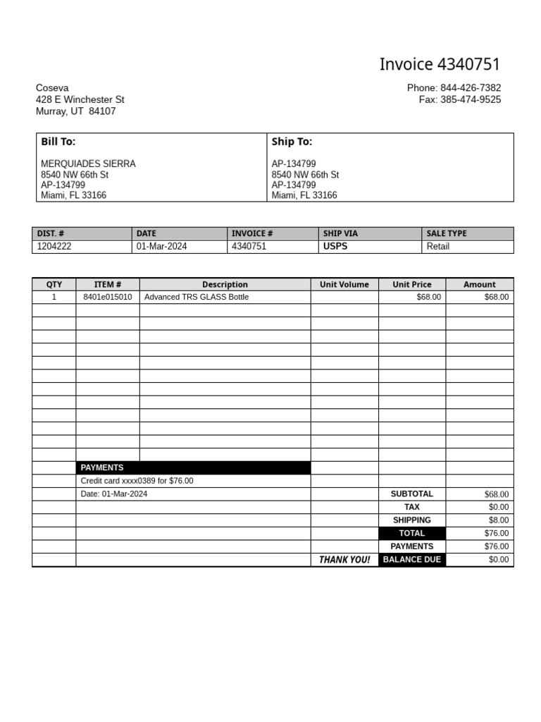 Invoice 4340751: Bill To: Ship To | PDF