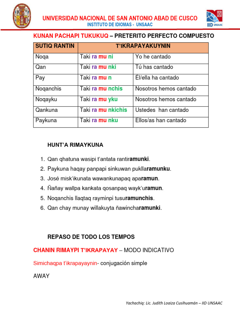 4 PRETERITO PERFECTO COMPUESTO y Resumen | PDF | Gramática | Mecánica ...