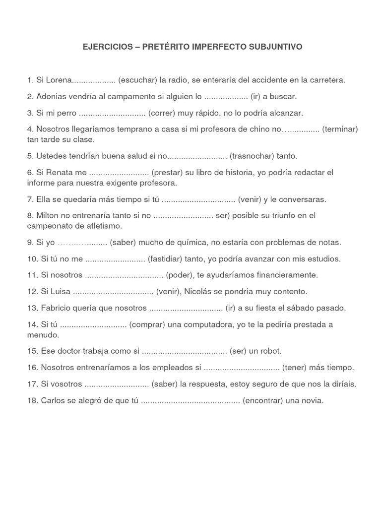 Ejercicio - Pretérito Imperfecto Subjuntivo | PDF