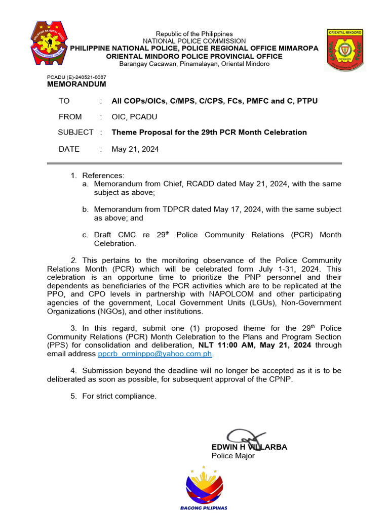 Theme Proposal For The 29th PCR Month Celebration | PDF