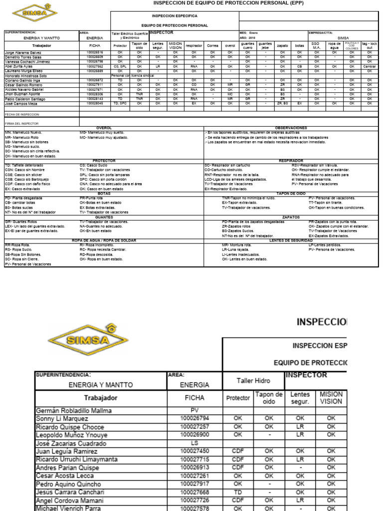Inspección EPP - Xlsimprimir | Descargar gratis PDF | Ropa | Moda