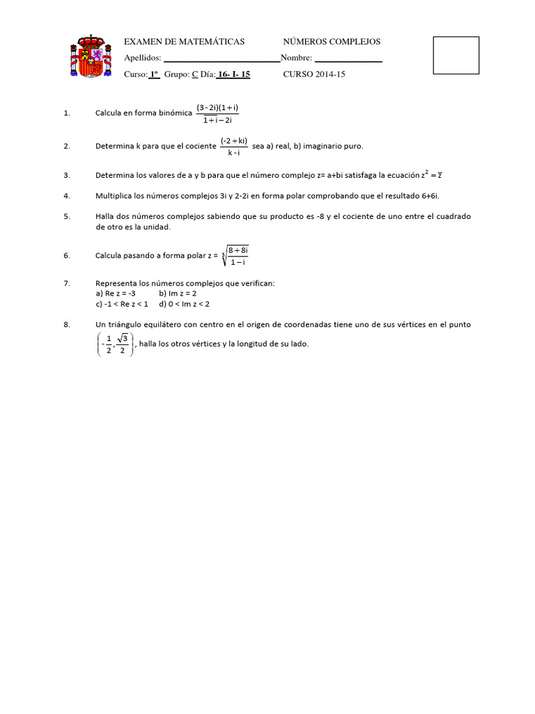Examen 06 Complejos | PDF | Número complejo | Objetos matemáticos