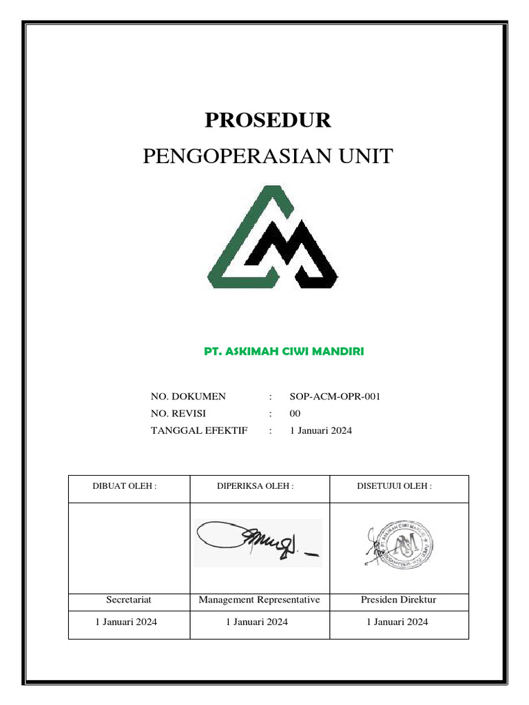 SOP-ACM-OPR-Pengoperasian Unit | PDF