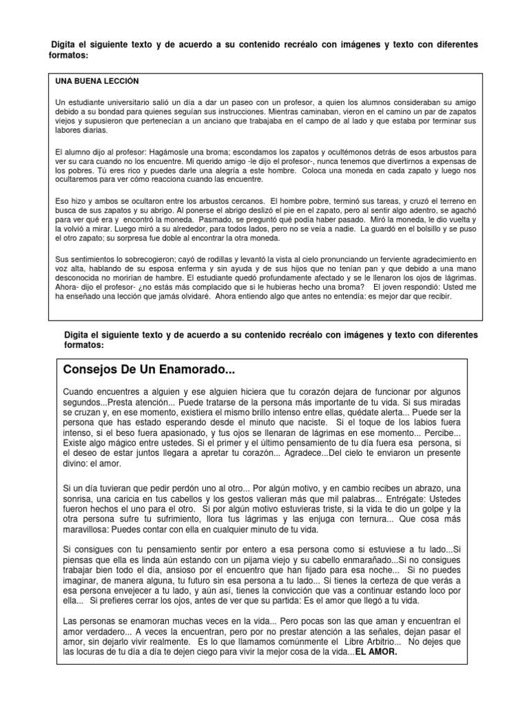 Actividad Complementaria para Digitar y Recrear en Microsoft Word | PDF | Amor
