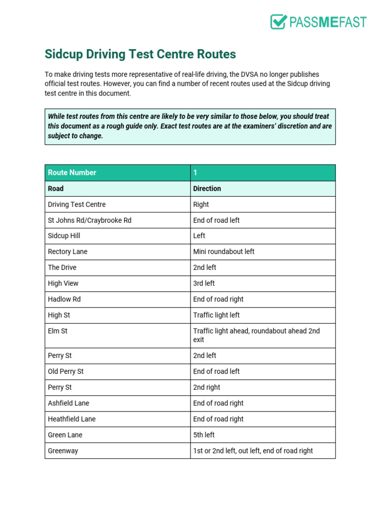 Sidcup Driving Test Routes | PDF | Traffic | Land Transport