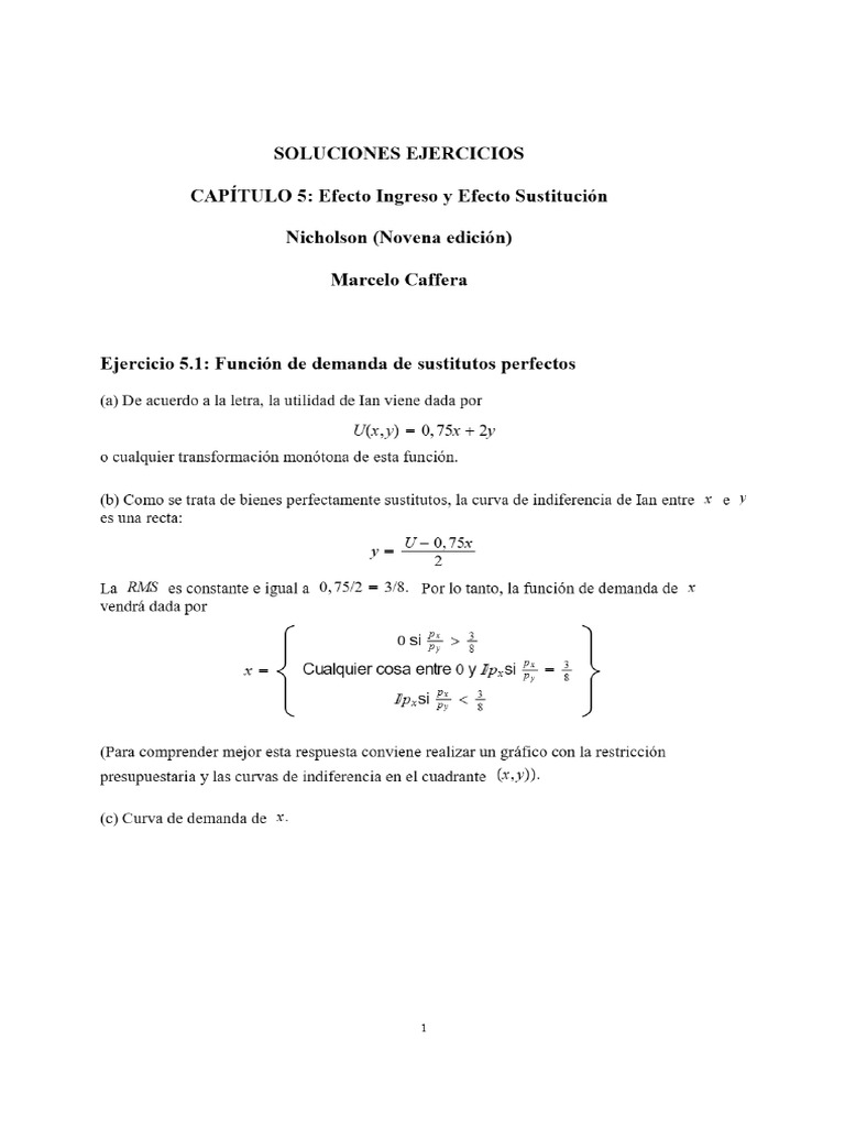 SOLUCIONES EJERCICIOS. CAPÍTULO 5 - Efecto Ingreso y Efecto Sustitución. Nicholson (Novena ...