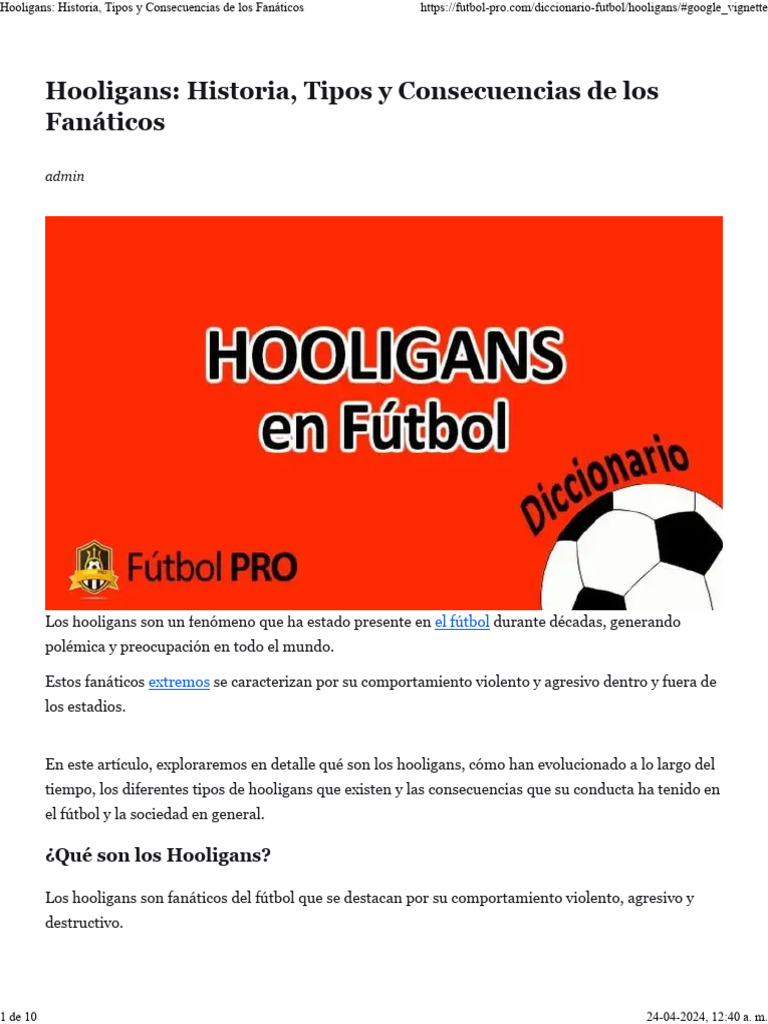 Hooligans: Historia y Consecuencias | PDF | Asociación de Futbol