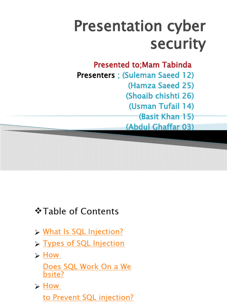 Presentation Cyber Security Group3 | PDF | Databases | Sql