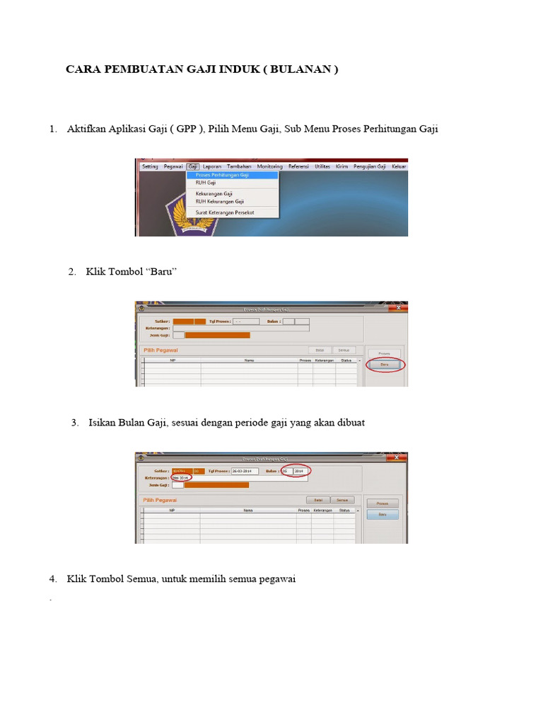 Cara Membuat Gaji Induk DNG Aplikasi Satker | PDF