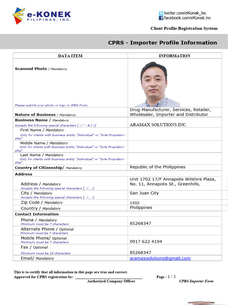 Importer-CPRS 1631229515 | PDF | Fax | Business