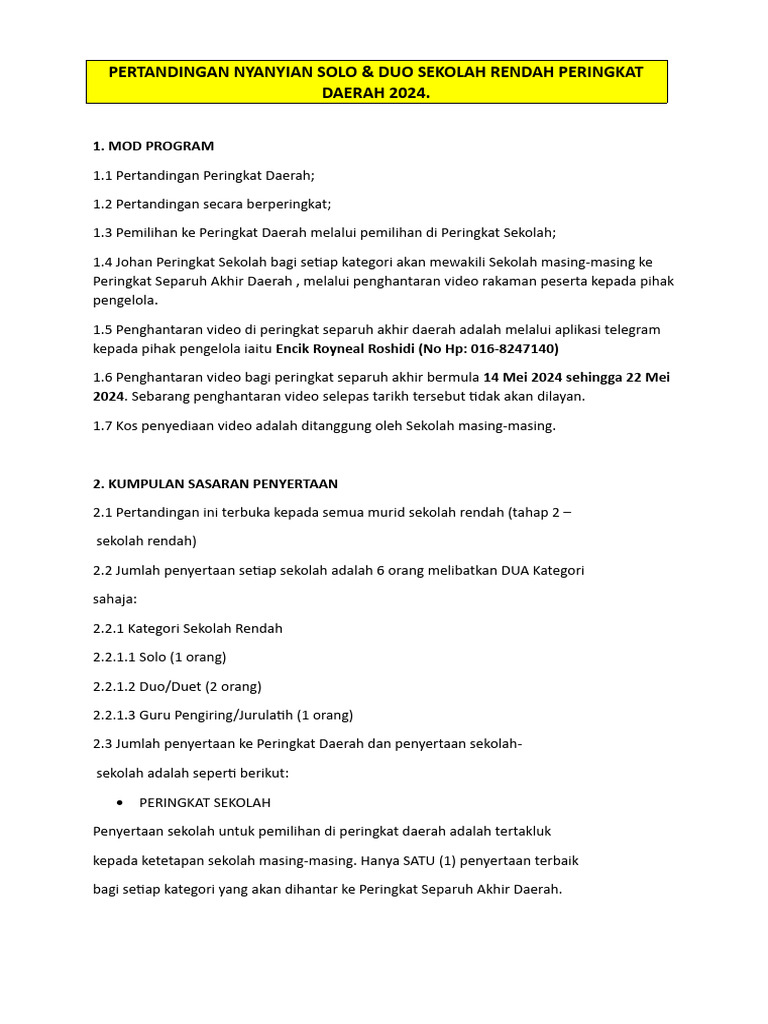 Pertandingan Nyanyian Solo 2024 | PDF
