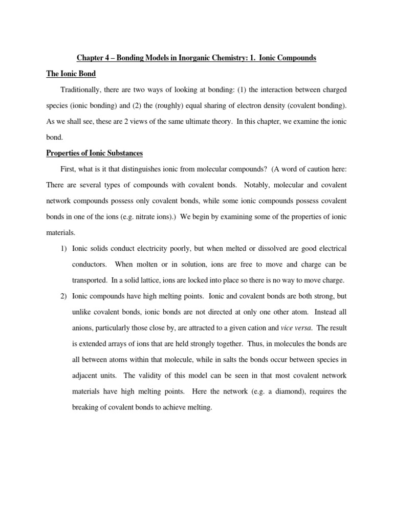 Bonding Models in Inorganic Chemistry 1. Ionic Compounds | PDF | Ionic ...