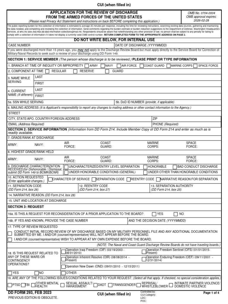DD 0293 | PDF | Military Discharge