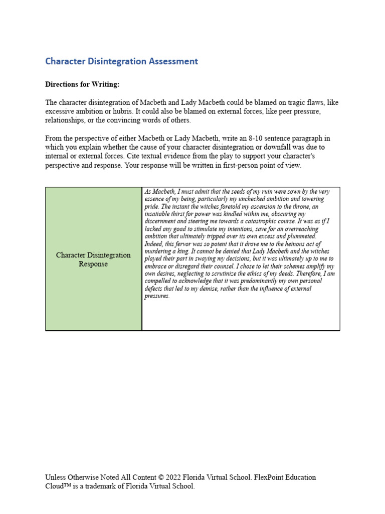 5.05 Character Disintegration Assessment | PDF | Macbeth