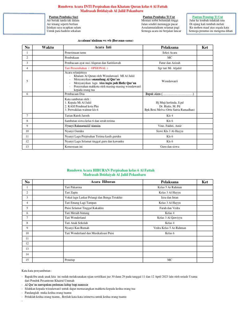 Rundown Acara Perpisahan FIX | PDF