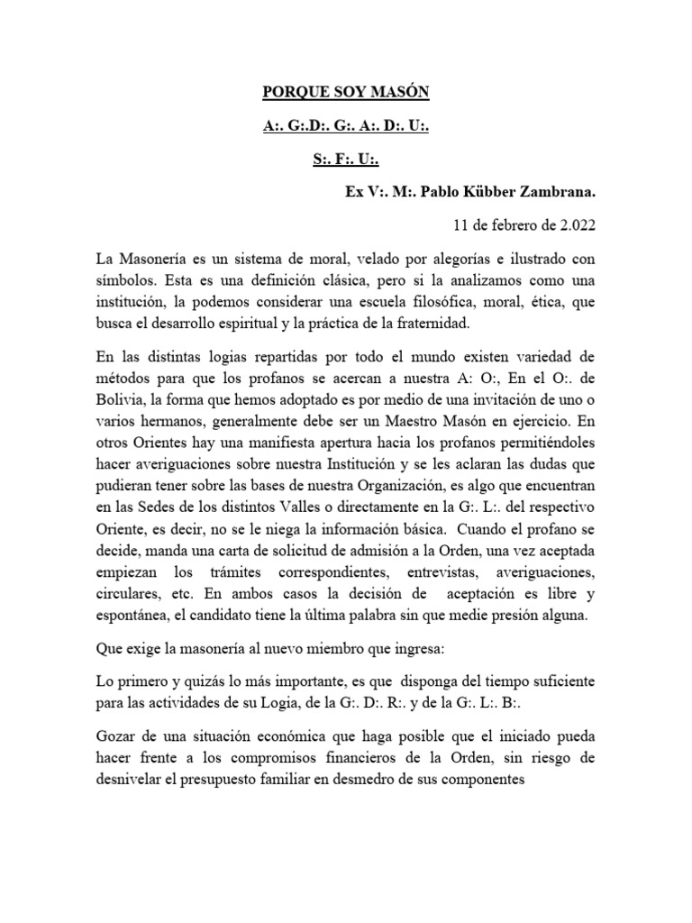 Plancha. Por Qué Soy Masón | PDF | Masonería | Tolerancia