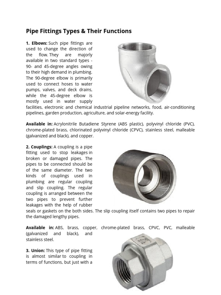 Pipe Fittings Guide for Plumbers | PDF | Pipe (Fluid Conveyance) | Plumbing