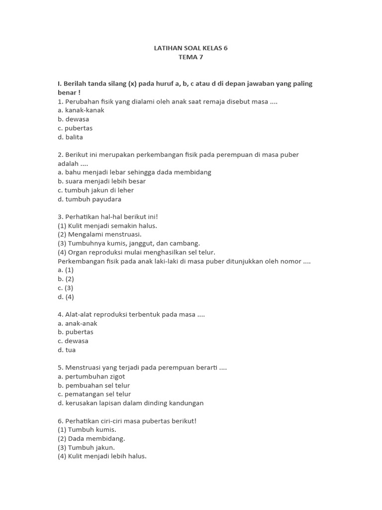 Latihan Soal Ipa Kelas 6 Tema 7 | PDF | Kajian Bahasa Asing