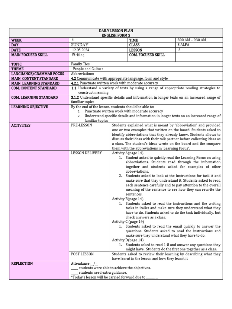 English Lesson Plan: Abbreviations | PDF | Learning | Lesson Plan