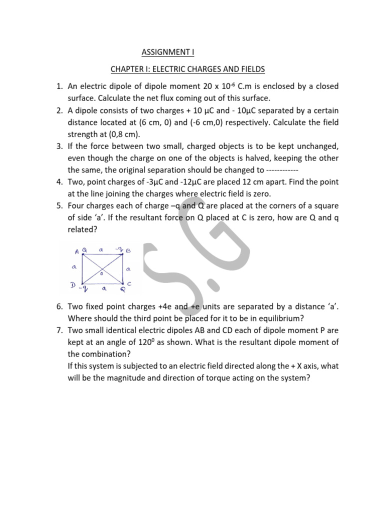 Assignment chp1 Electric Charges & Fields | PDF | Electric Field | Force