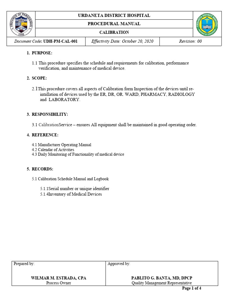 PM Calibration | PDF | Medical Device | Calibration