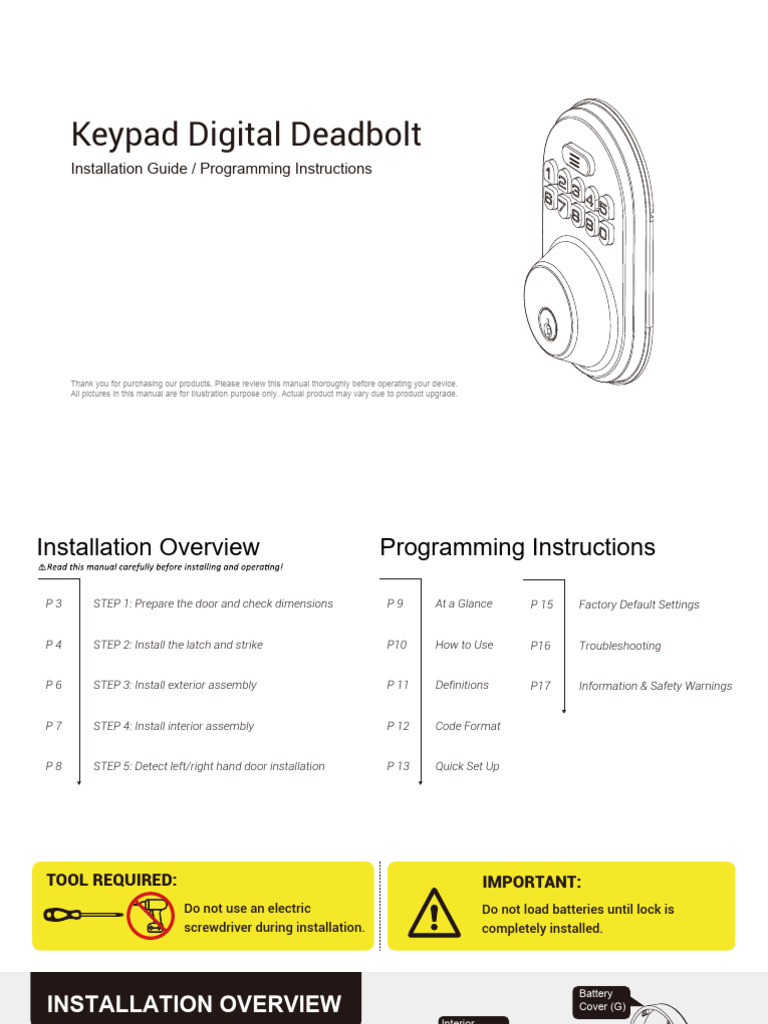 Keypad Digital Deadbolt Installation Guide | PDF | Electrical Connector ...