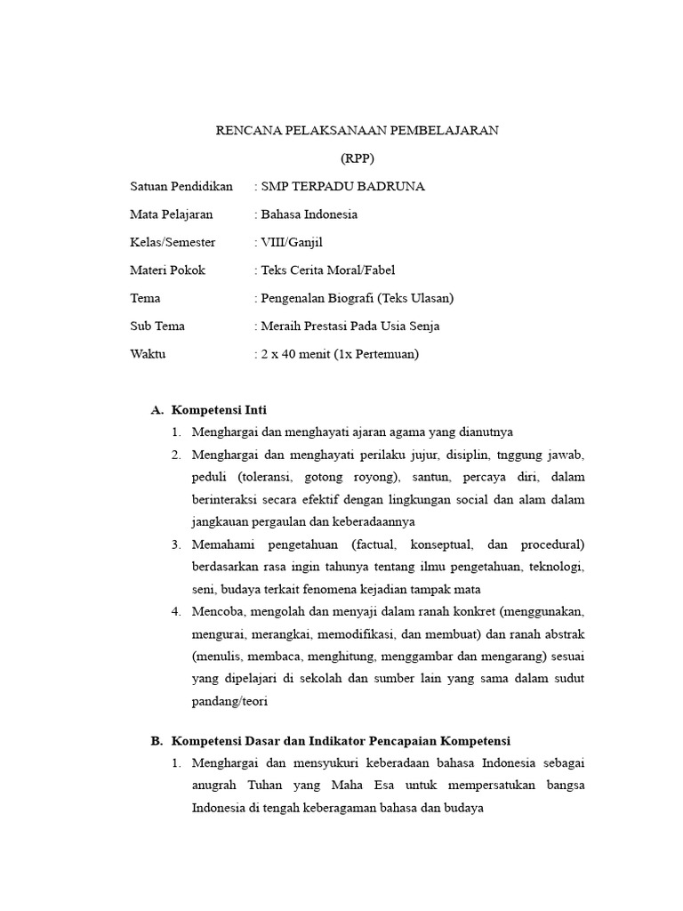 RPP 3 Mengklasifikasi Fabel | PDF